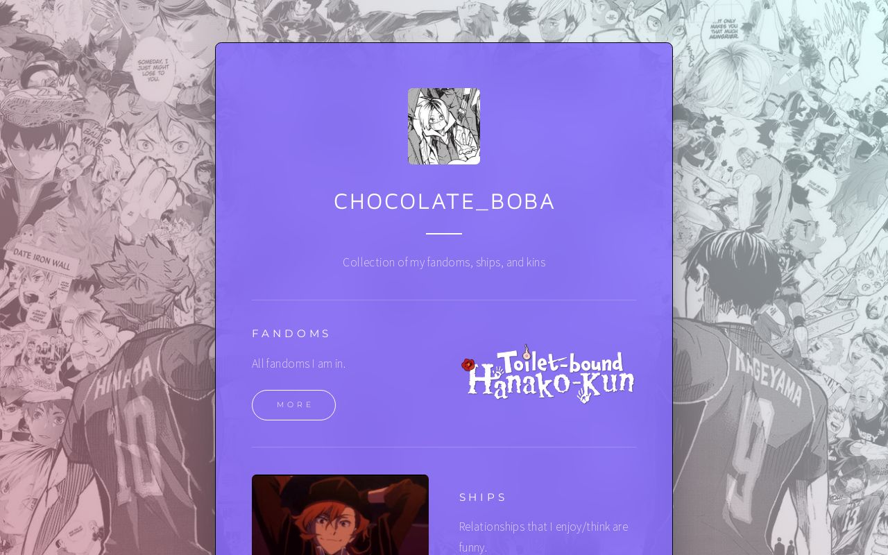 Chocolate_Boba's Fandoms, Ships, and Kins